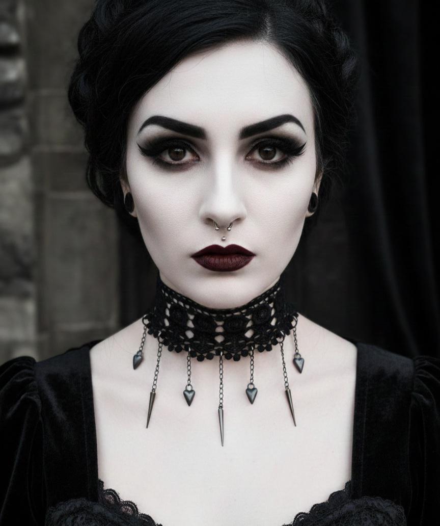Black Gothic Choker Chain Choker Lace Necklace Collar Spike Choker ...