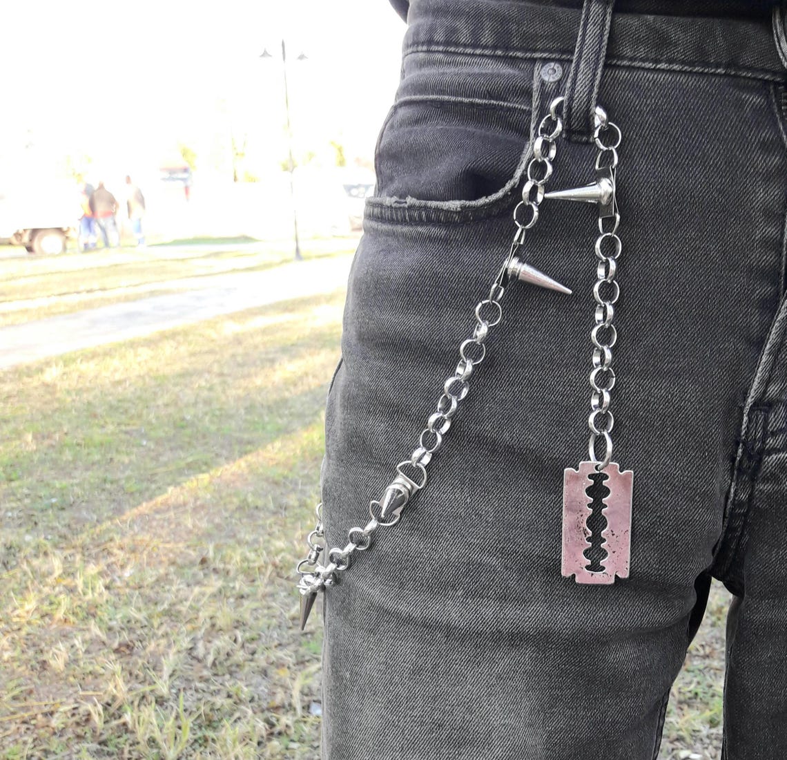 Metal Punk Rock Layered Spike Chain Keychains for Men Women Waist Key ...