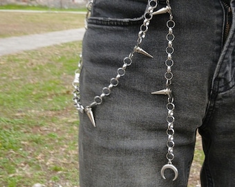 Metal Punk Rock Layered Spike Chain Keychains for Men Women Waist Key ...
