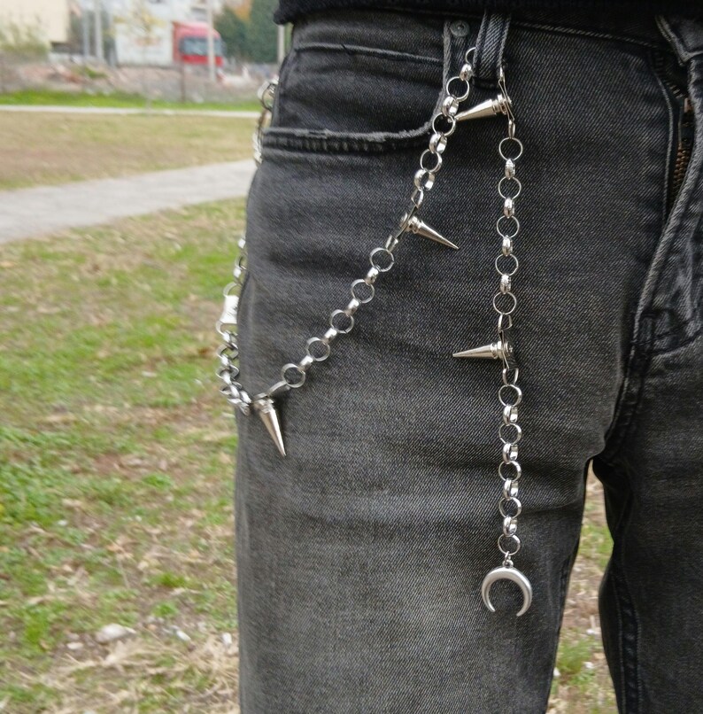 Metal Punk Rock Layered Spike Chain Keychains for Men Women Waist Key ...