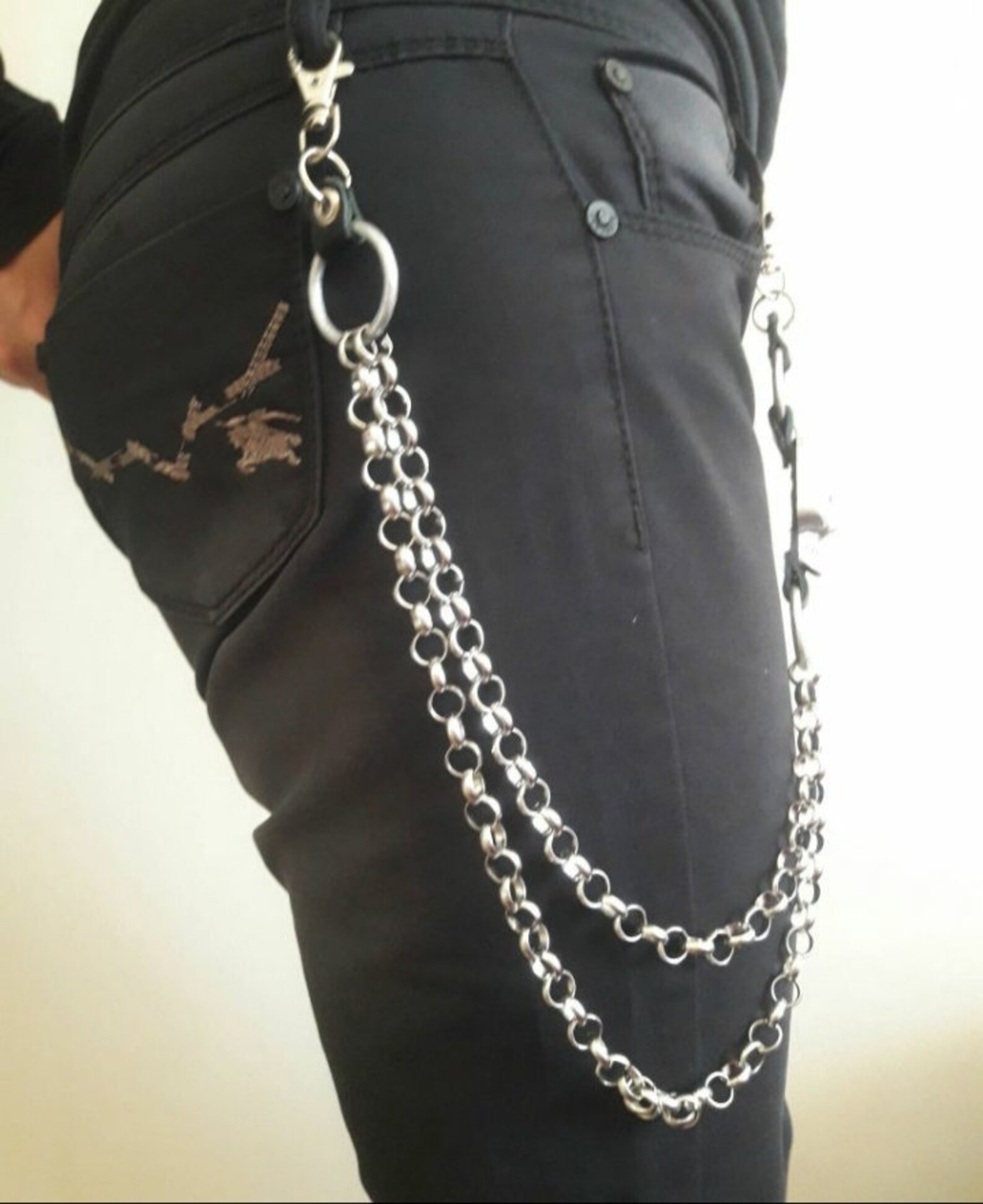 Skull Pants Chain Buckle on the Jeans Pants Aesthetic Accessories Jeans ...