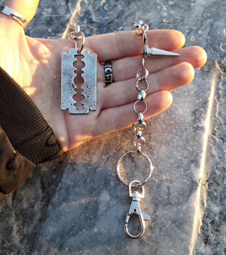 Metal Punk Rock Layered Spike Chain Keychains for Men Women Waist Key ...