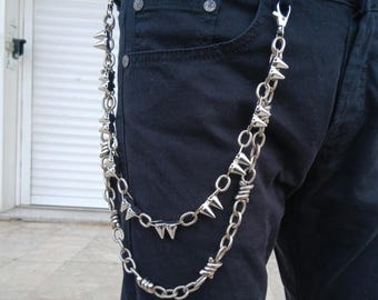 Metal Punk Rock Layered Spike Chain Keychains for Men Women Waist Key ...