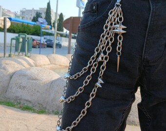 Metal Punk Rock Layered Spike Chain Keychains for Men Women Waist Key ...