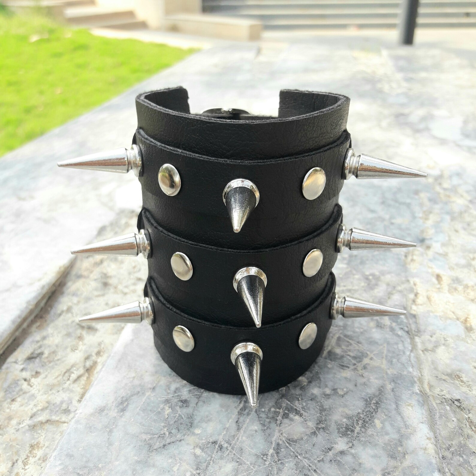 Gothic Leather Spiked Bracelet - High Quality Punk Spike Rivets Cuff ...