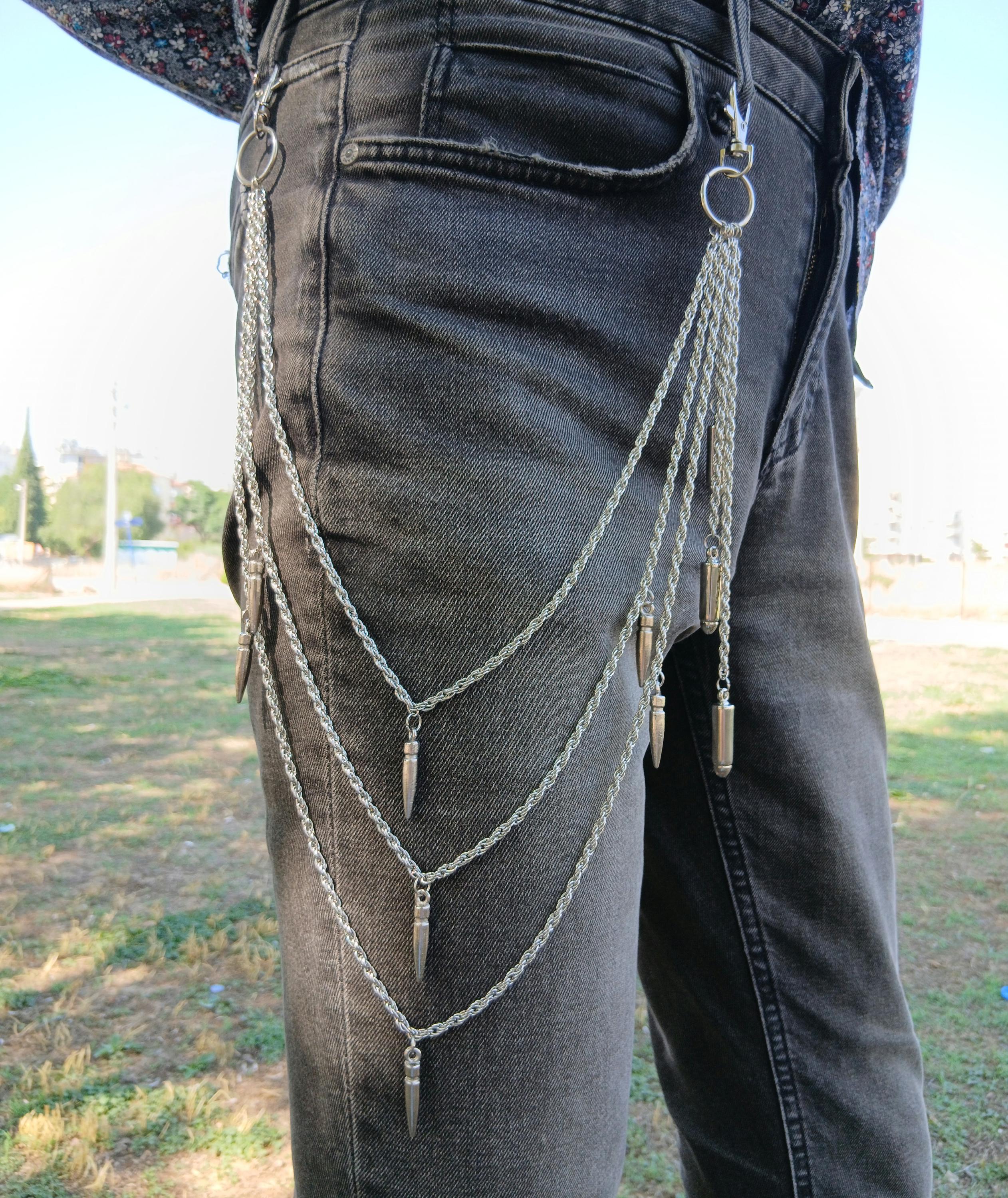 Metal Punk Rock Layered Bullet Chain Keychains for Men Women Waist Key ...