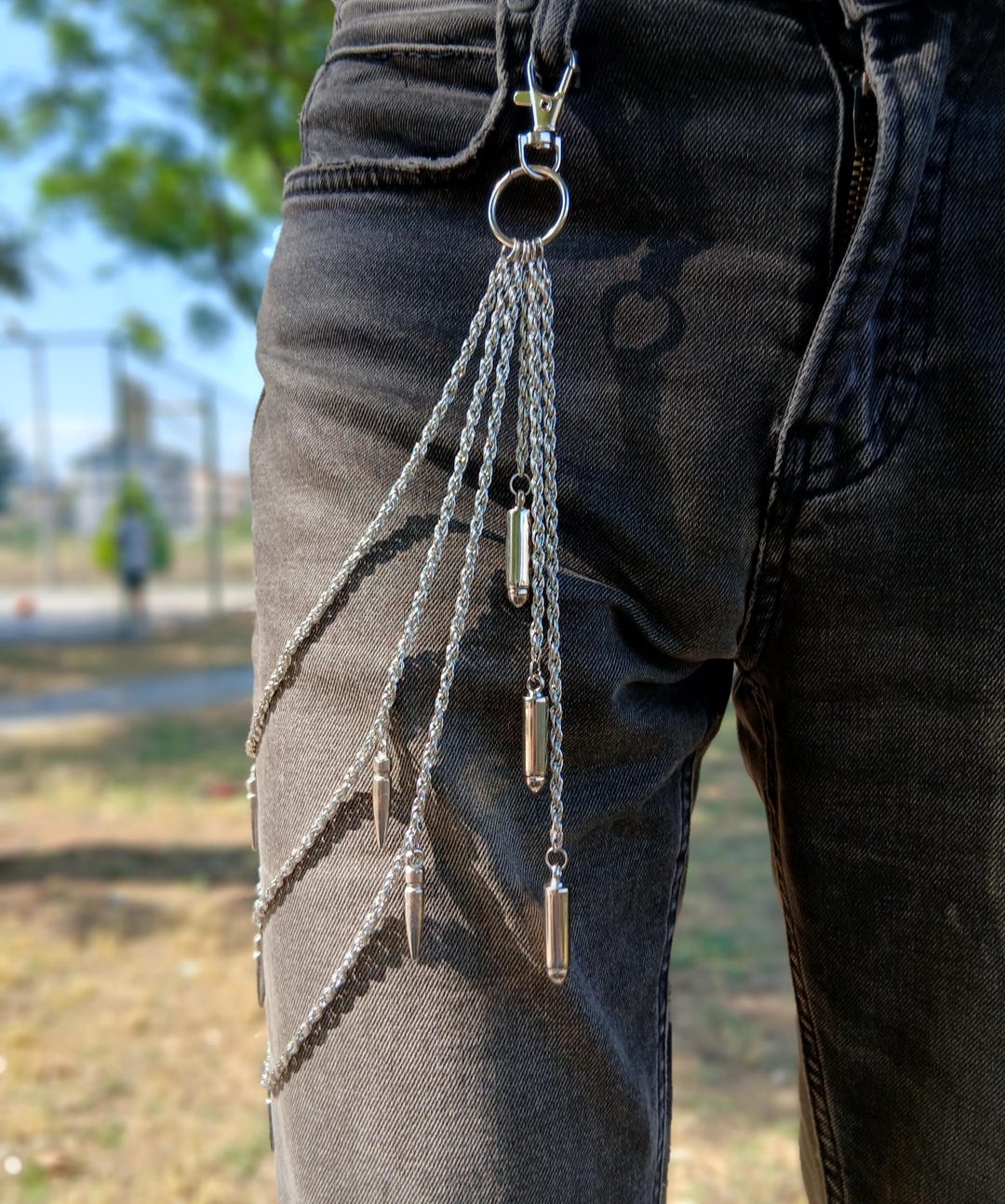 Metal Punk Rock Layered Bullet Chain Keychains for Men Women Waist Key ...