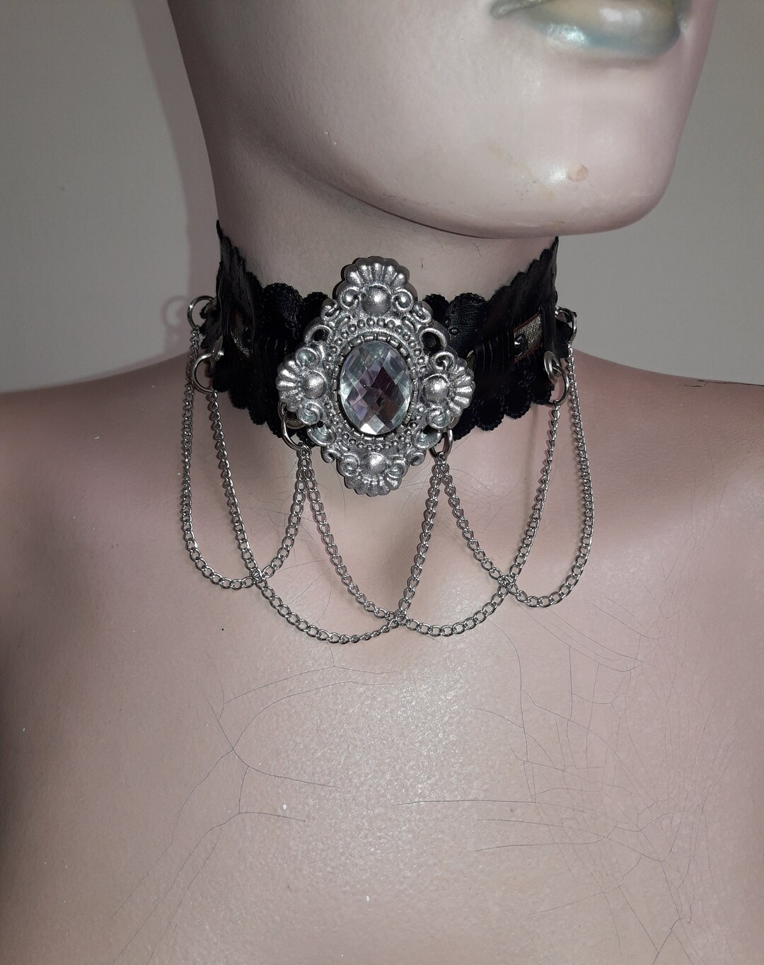 Handmade Leather Choker High Quality Leather With Rhinestone Chokers ...