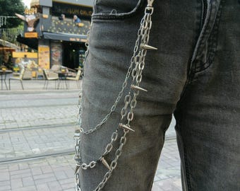 Metal Punk Rock Layered Spike Chain Keychains for Men Women Waist Key ...