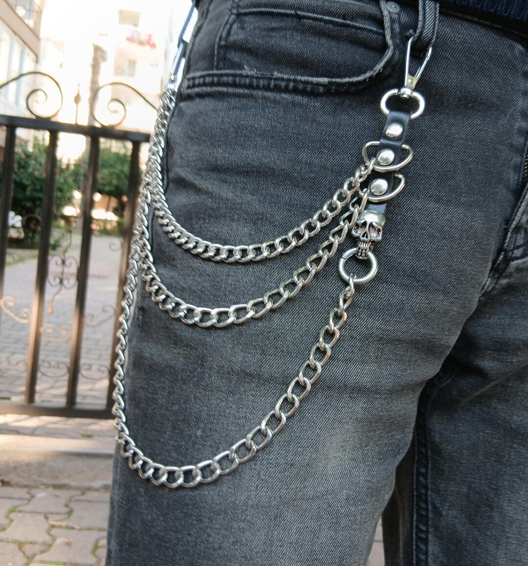 Metal Punk Rock Layered Skull Chain Keychains for Men Women Waist Key ...