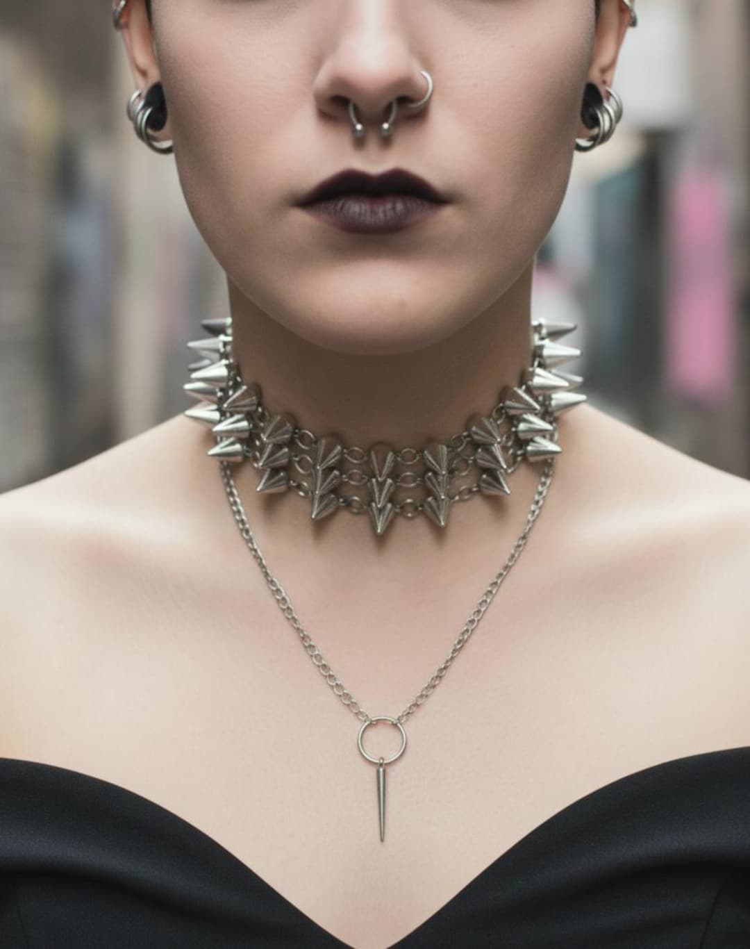 Gothic Punk Spike Choker Necklace – Spiked Collar - Adjustable Choker ...