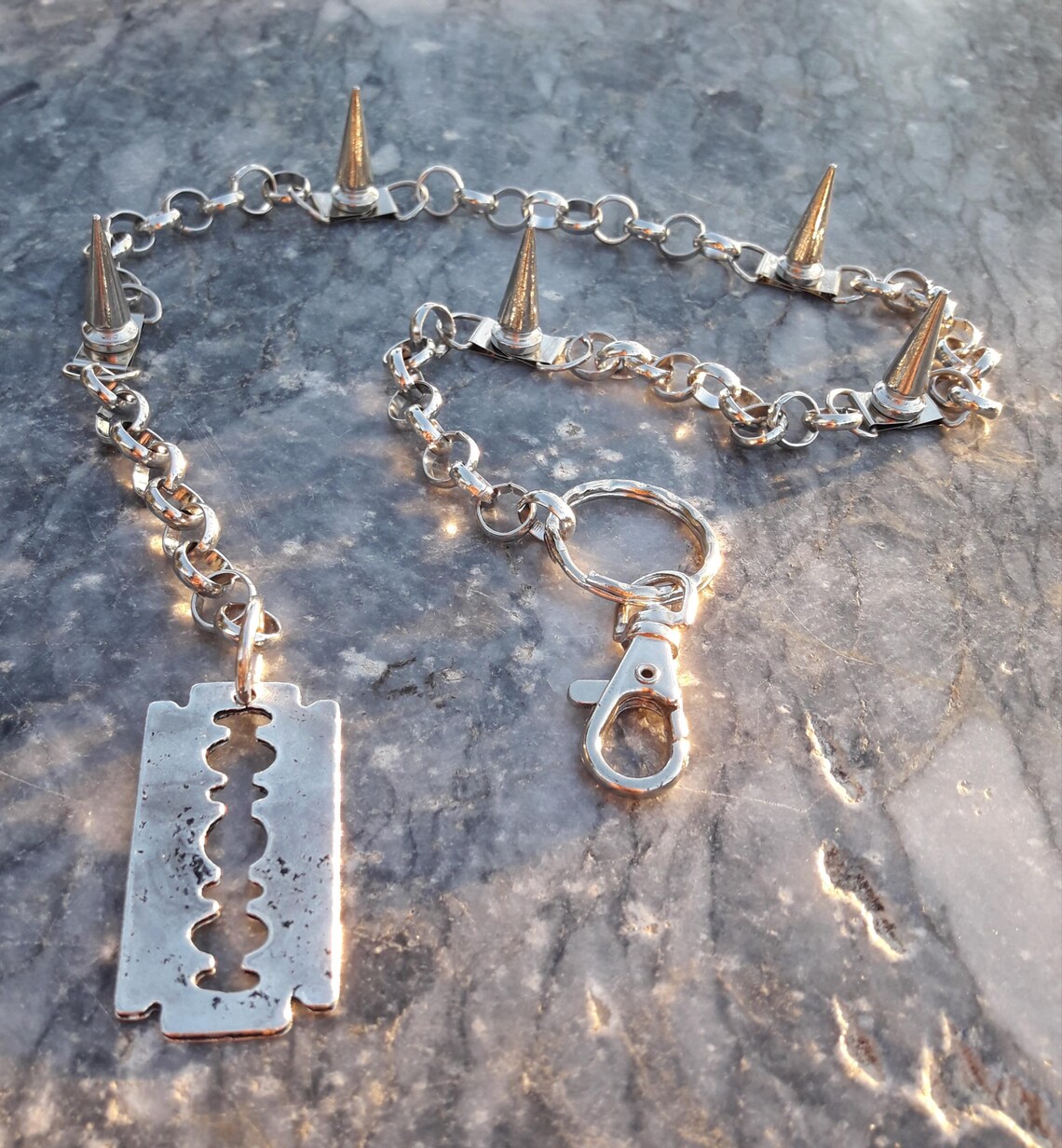 Metal Punk Rock Layered Spike Chain Keychains for Men Women Waist Key ...