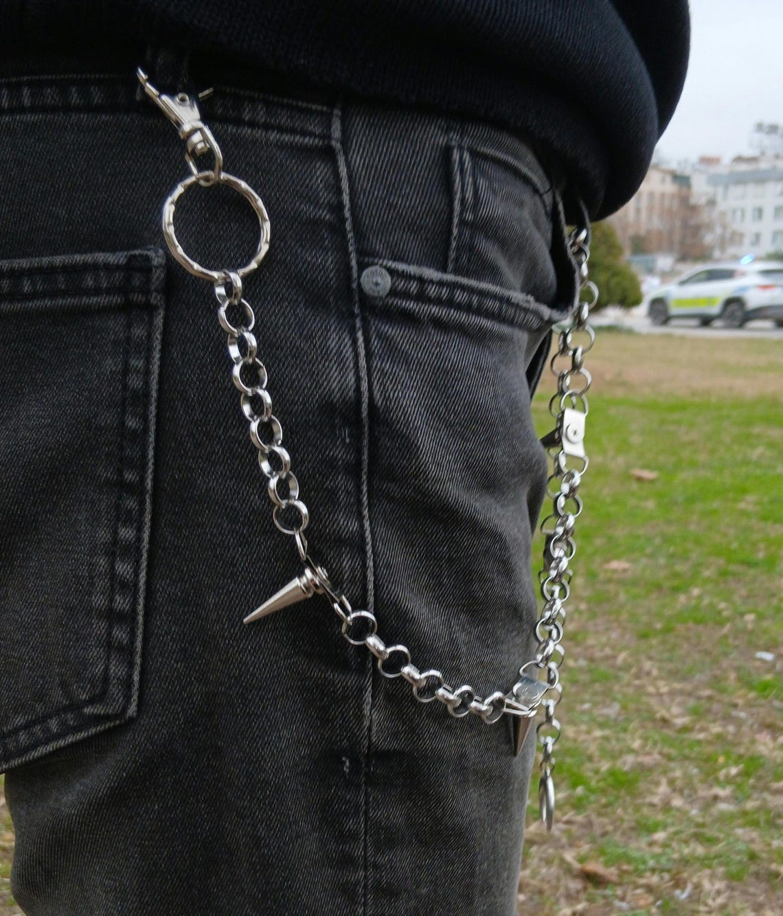 Metal Punk Rock Layered Spike Chain Keychains for Men Women Waist Key ...
