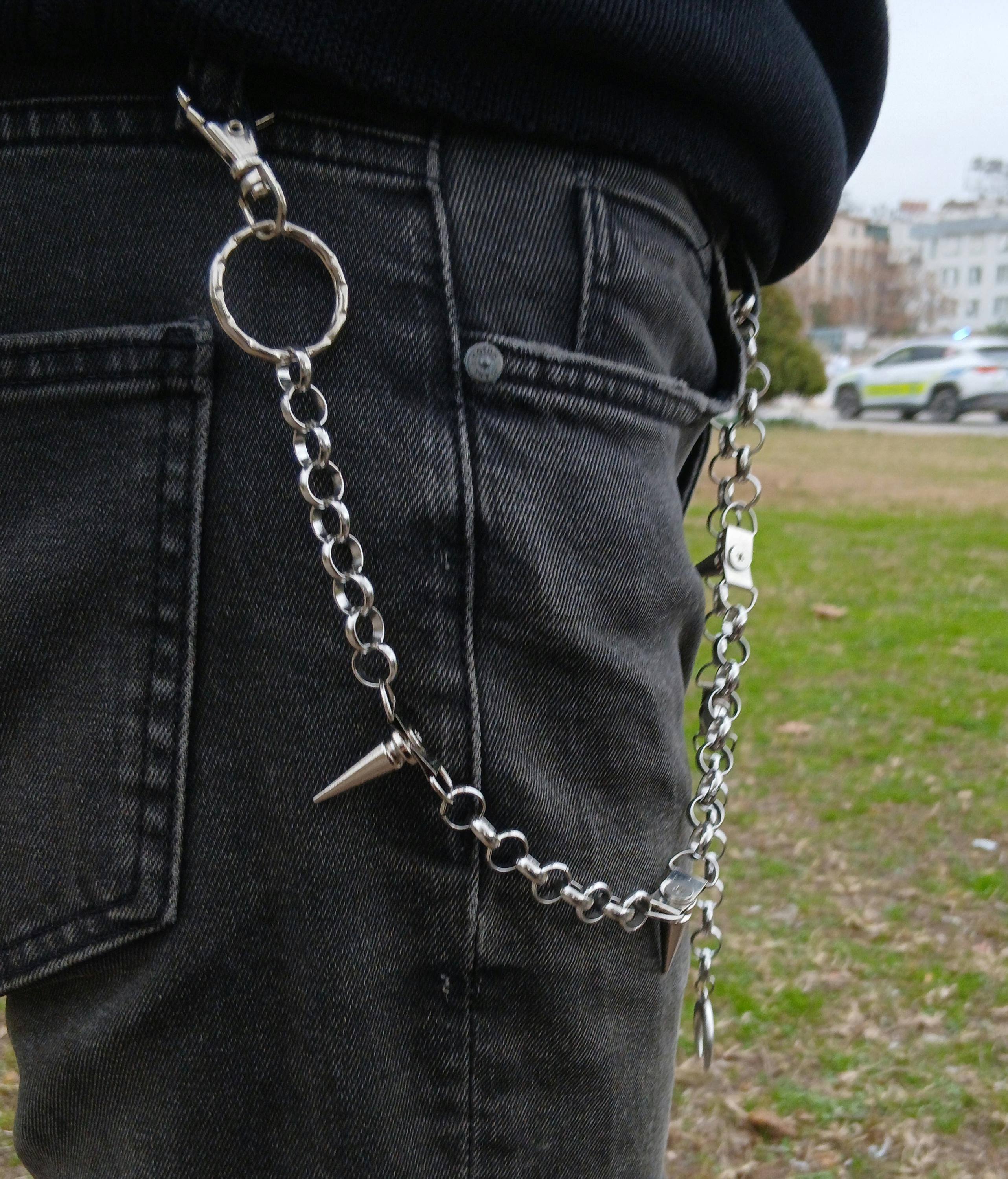 Metal Punk Rock Layered Spike Chain Keychains for Men Women Waist Key ...