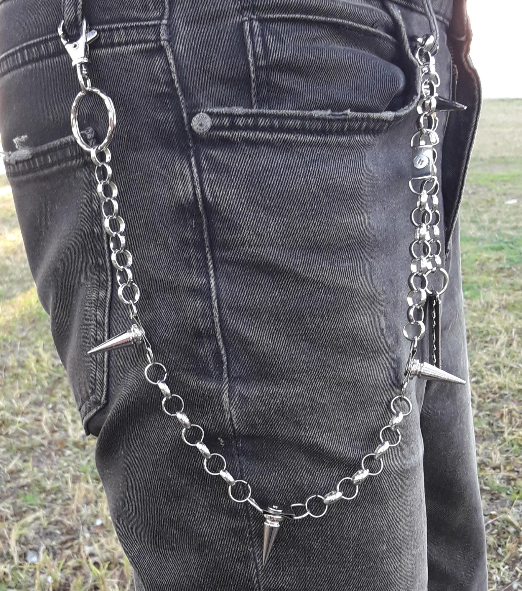 Metal Punk Rock Layered Spike Chain Keychains for Men Women Waist Key ...