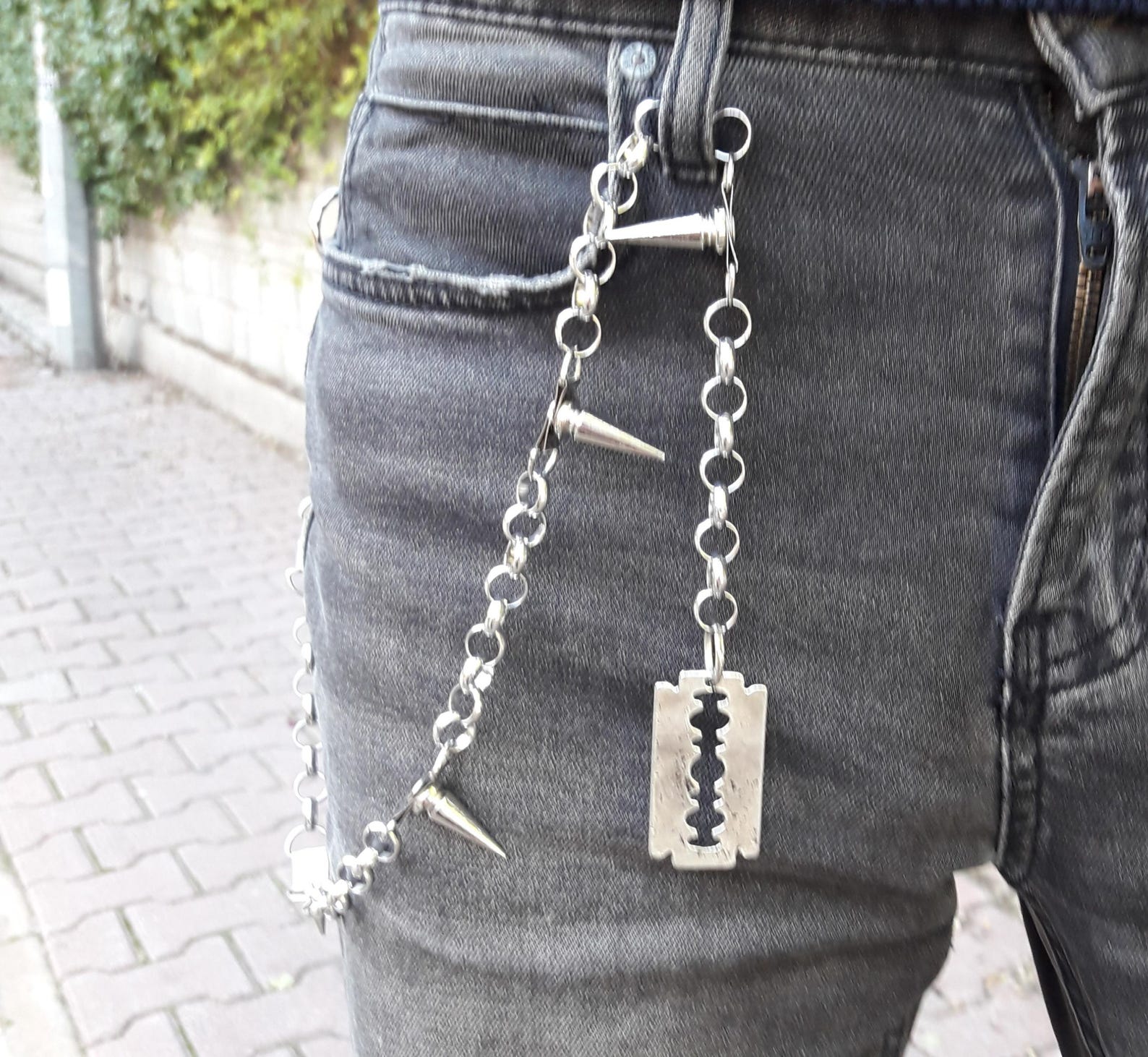 Metal Punk Rock Layered Spike Chain Keychains for Men Women Waist Key ...