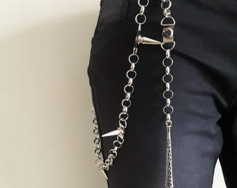 Metal Punk Rock Layered Spike Chain Keychains for Men Women Waist Key ...