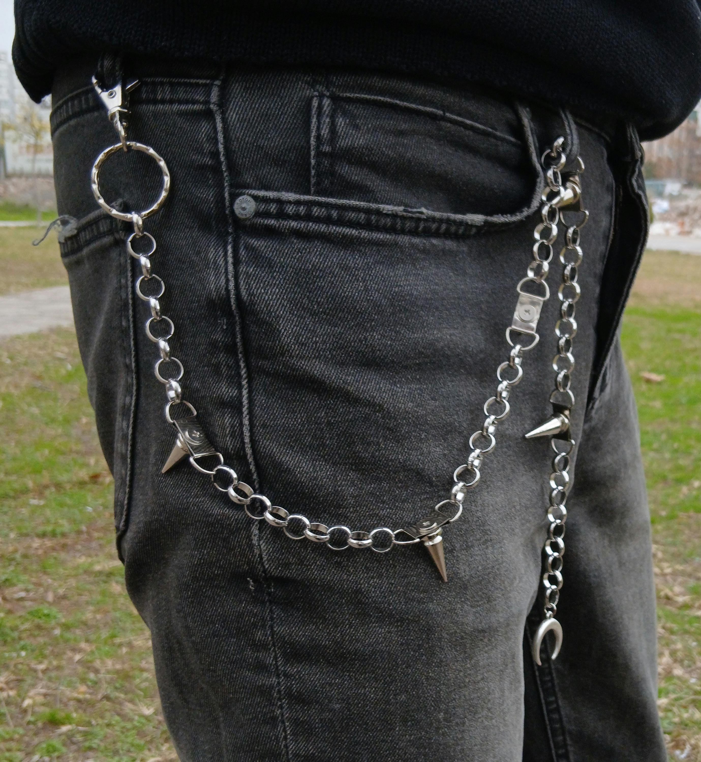 Metal Punk Rock Layered Spike Chain Keychains for Men Women Waist Key ...