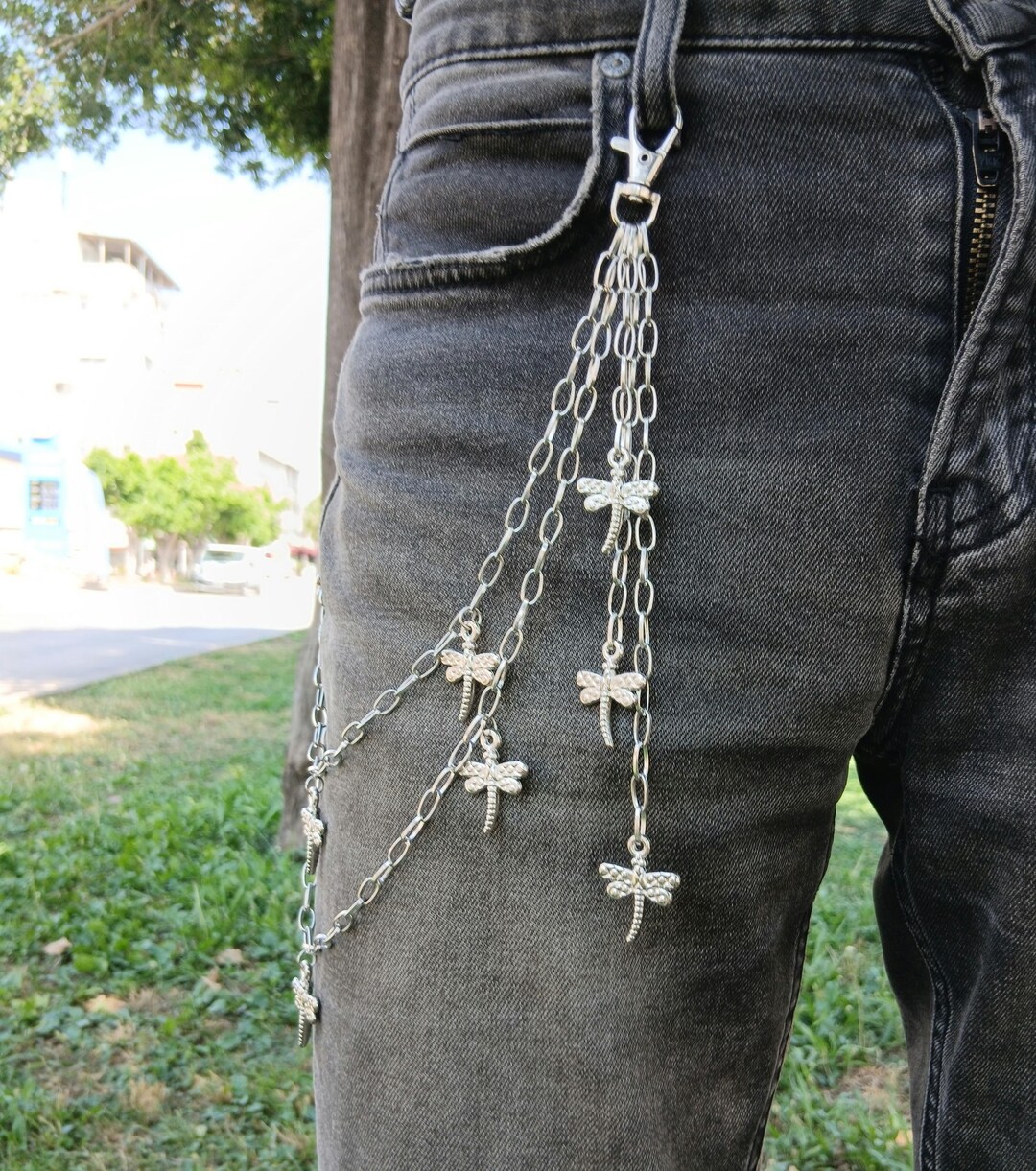 Metal Punk Rock Layered Dragonfly Chain Keychains for Men Women Waist ...