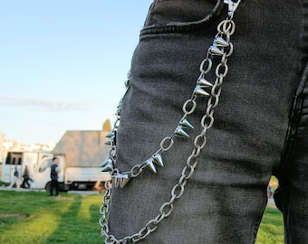 Metal Punk Rock Layered Spike Chain Keychains for Men Women Waist Key ...