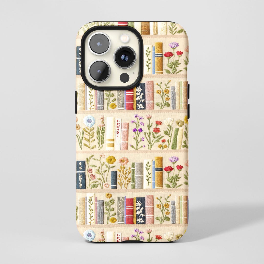 Embroidered Bookish Phone Case Floral Cottagecore iPhone 16 Pixel 9 ...