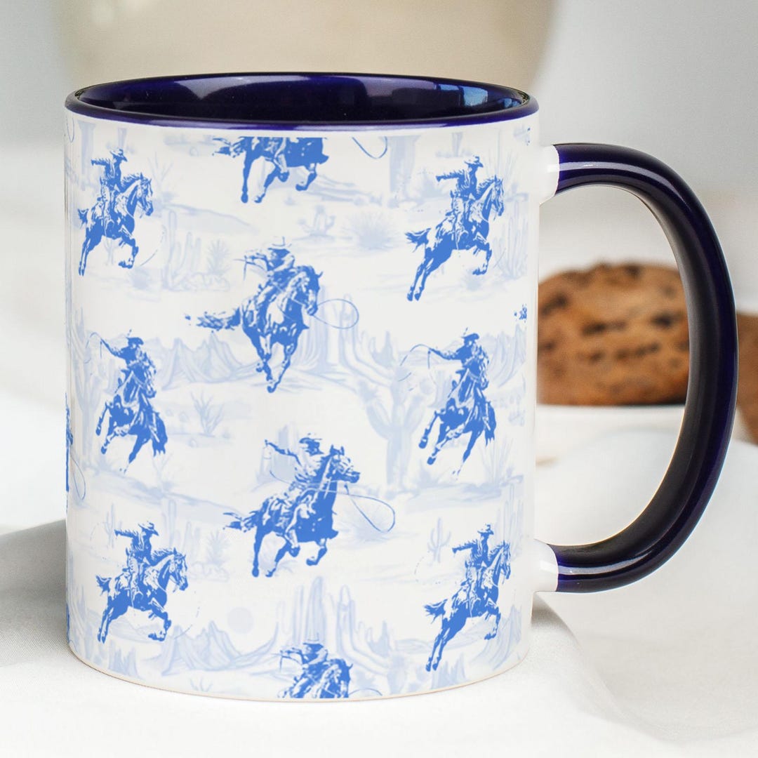 Western Toile De Jouy Mug Cowboy Coffee Cup Rodeo Mug Western-themed ...