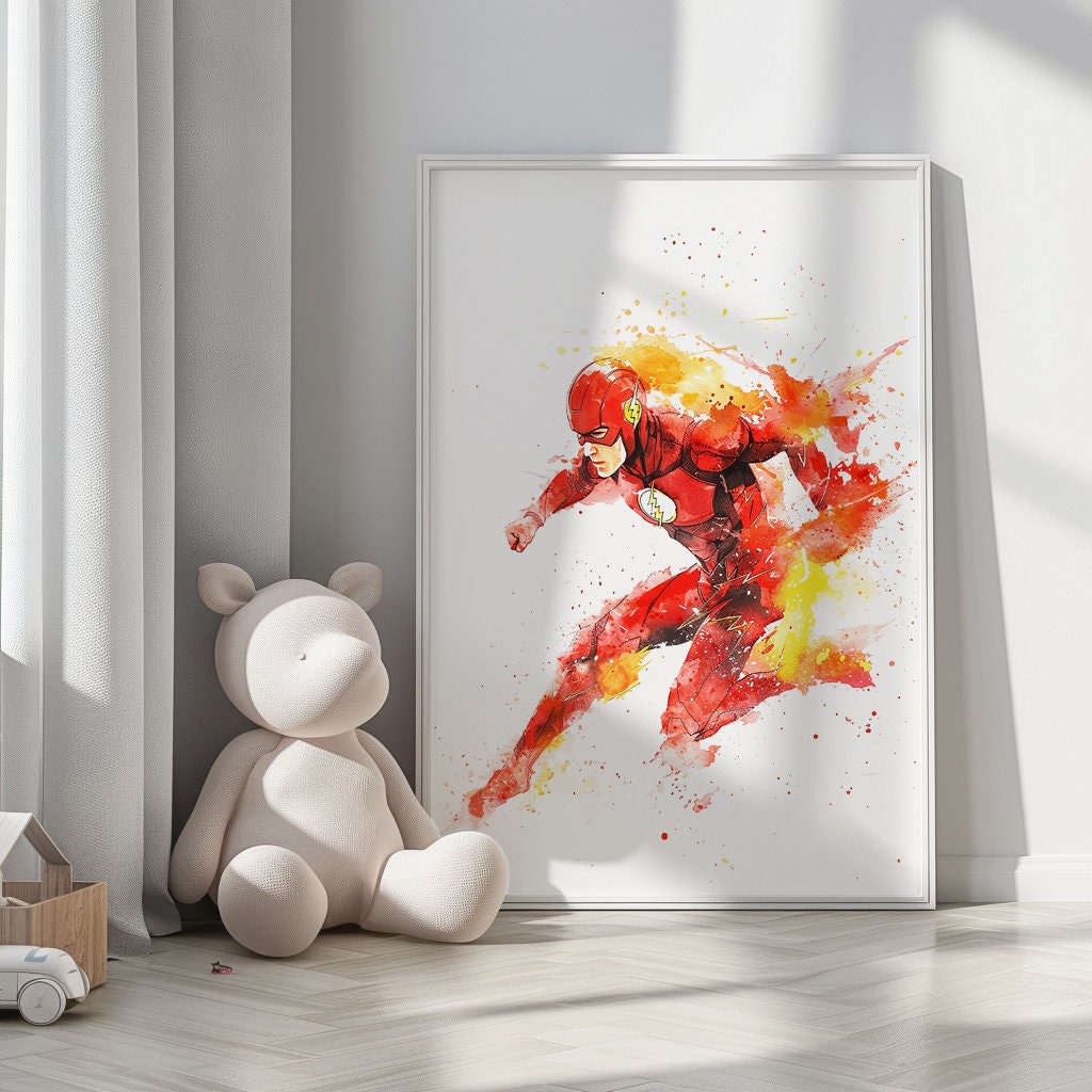 The Flash Poster Art Watercolor Art the Flash Poster Superhero Avengers ...