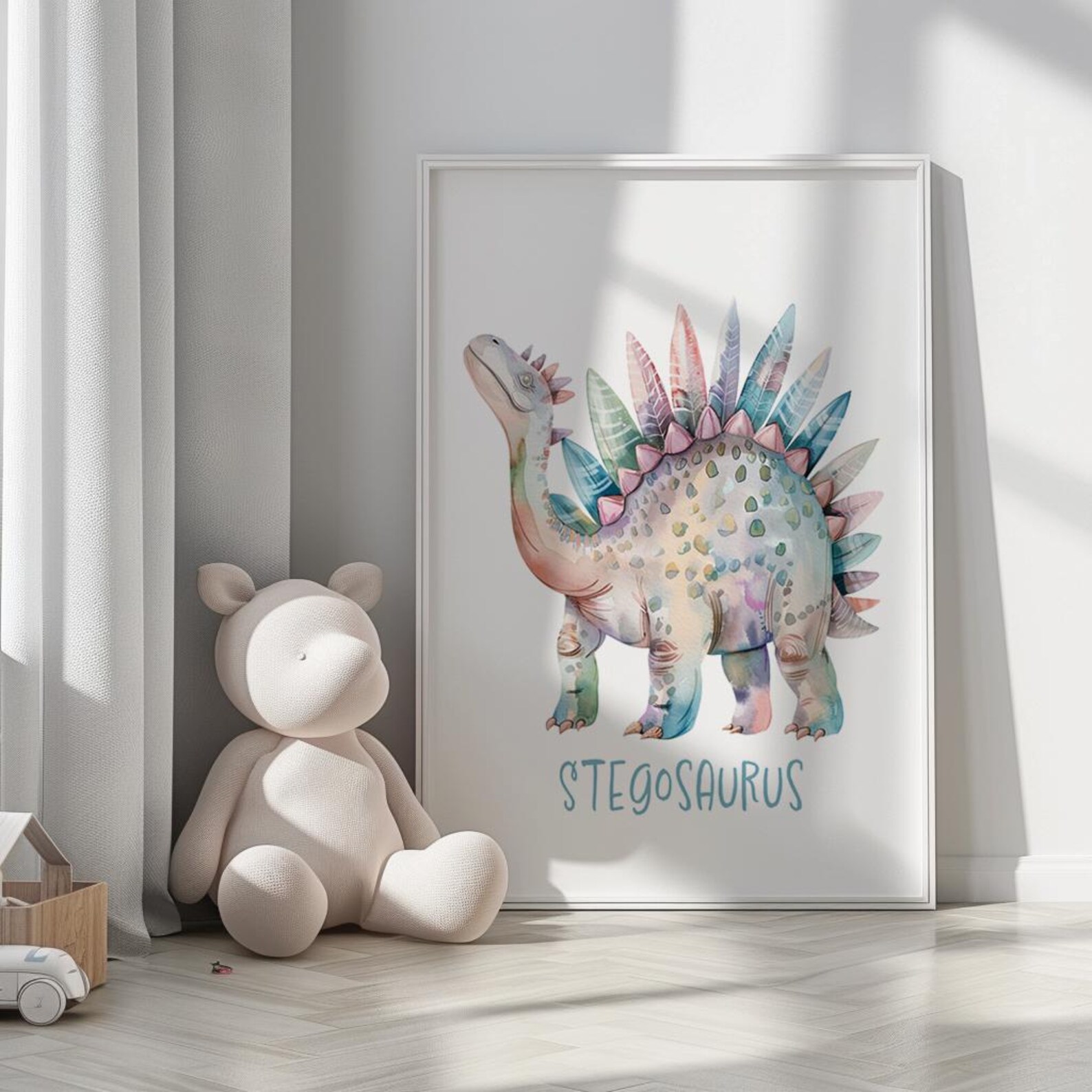 Stegosaurus Poster, Watercolour Dinosaur Poster Nursery Room, Dinosaur ...