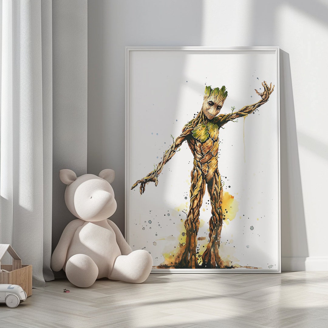 Groot Poster Art Watercolor Art Groot Poster Superhero Avengers Marvel ...