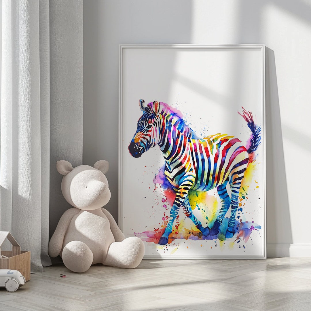 Watercolor Zebra Printable Art Vibrant Rainbow Animal Print Art Print ...