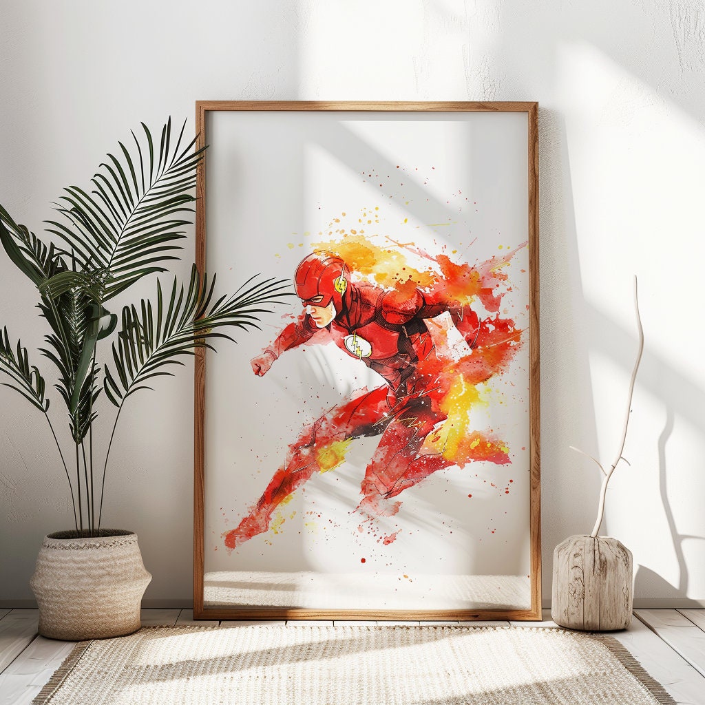 The Flash Poster Art Watercolor Art the Flash Poster Superhero Avengers ...