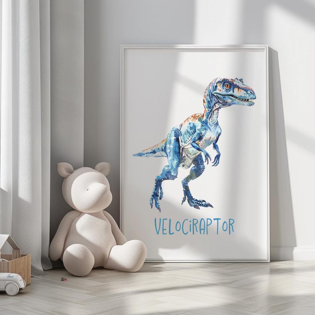 Velociraptor Poster, Watercolour Dinosaur Poster Nursery Room, Dinosaur ...