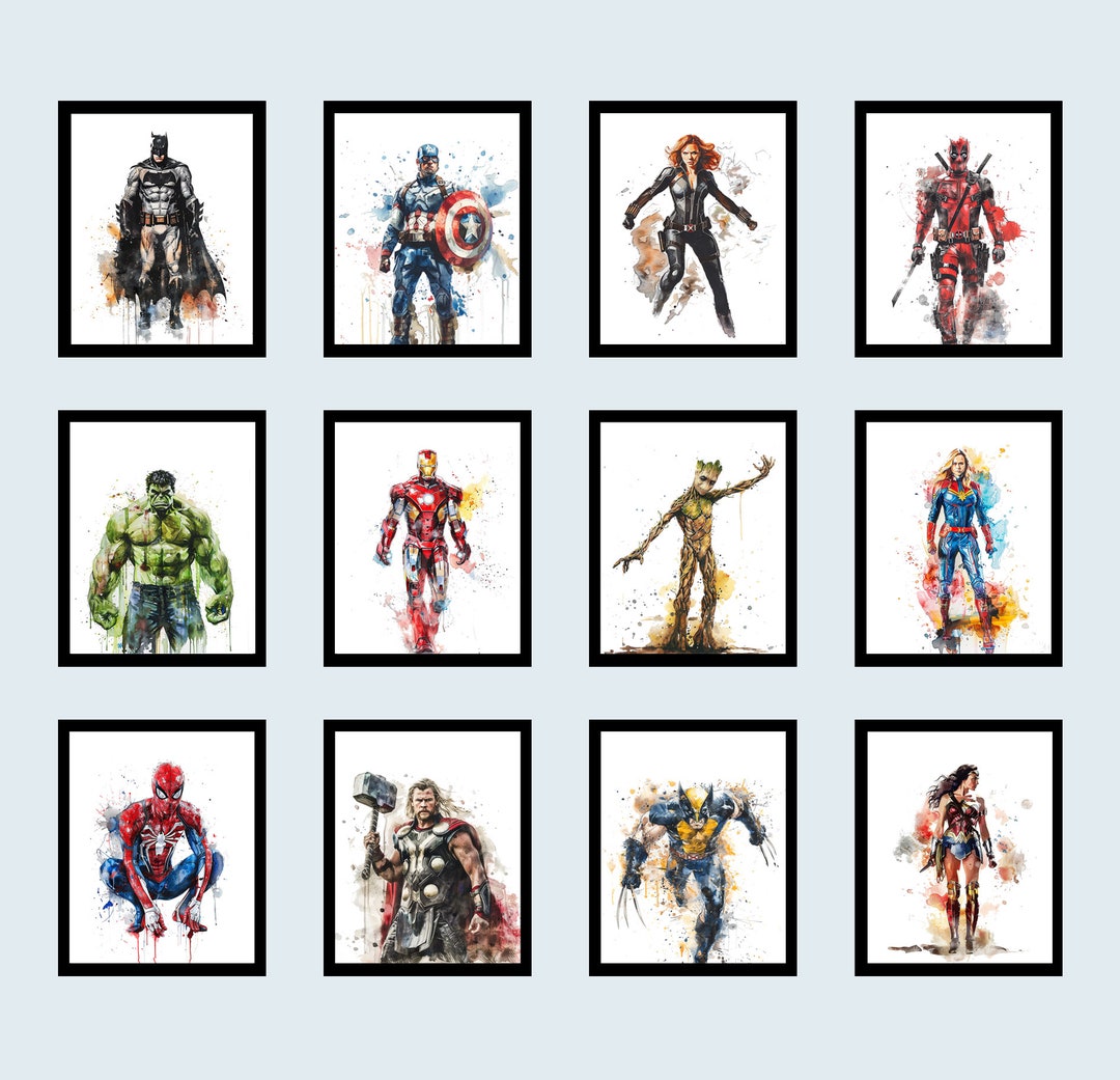 Set of 12 Avengers Printable Art Watercolor Art Print Poster Superhero ...