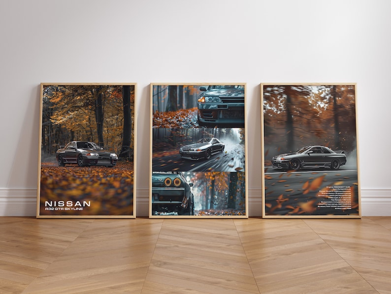 Grey Nissan R32 GTR Skyline Poster Set - 3 Photo Digital Download for ...