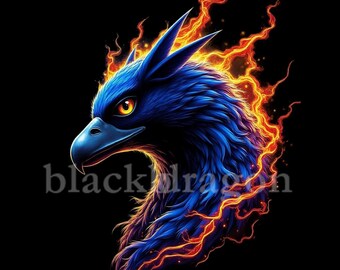 Flaming Phoenix Digital Art, Printable Mythical Firebird Design for T ...