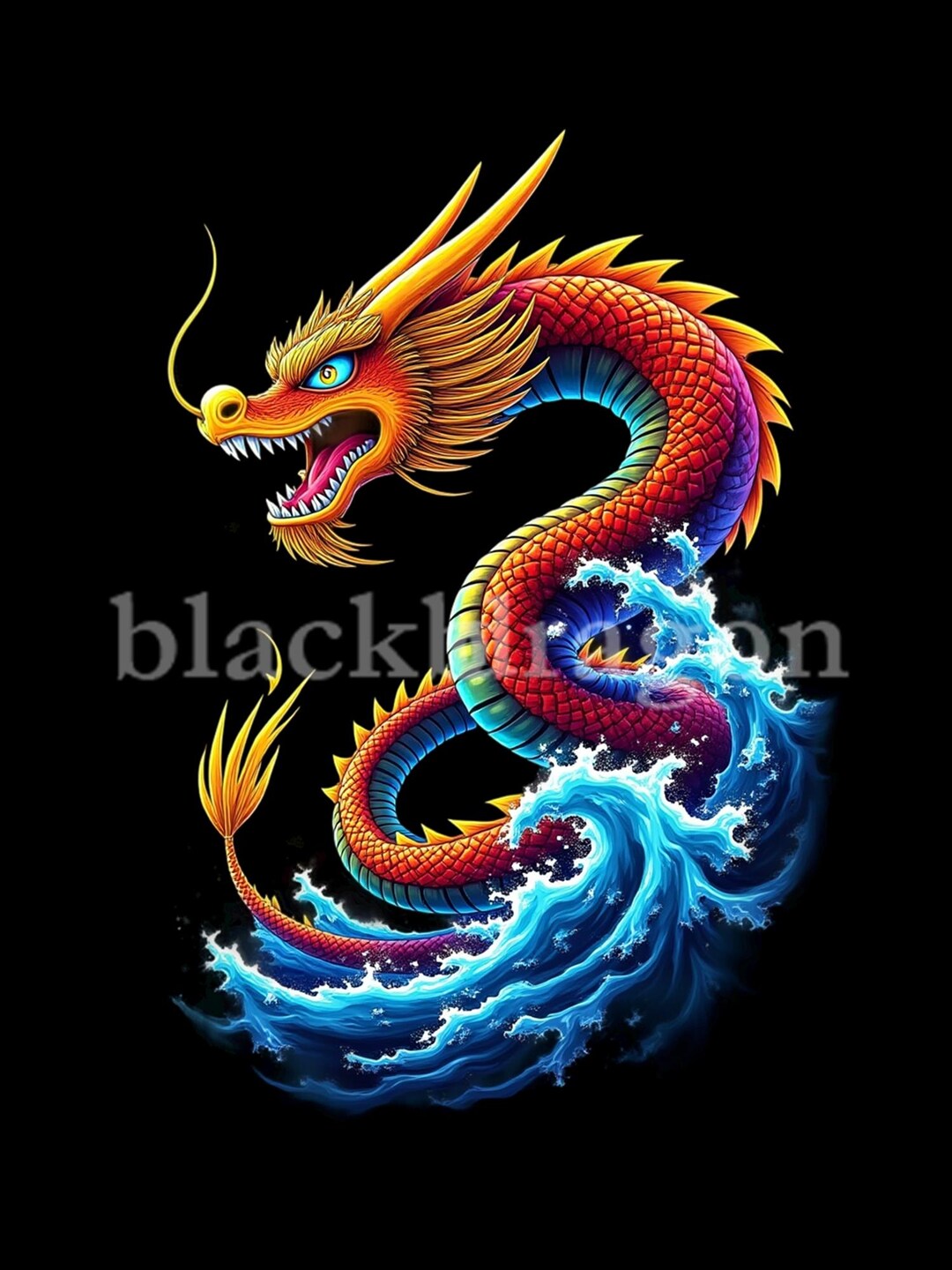 Colorful Chinese Dragon Digital Art - Vibrant Asian Mythical Sea Dragon ...