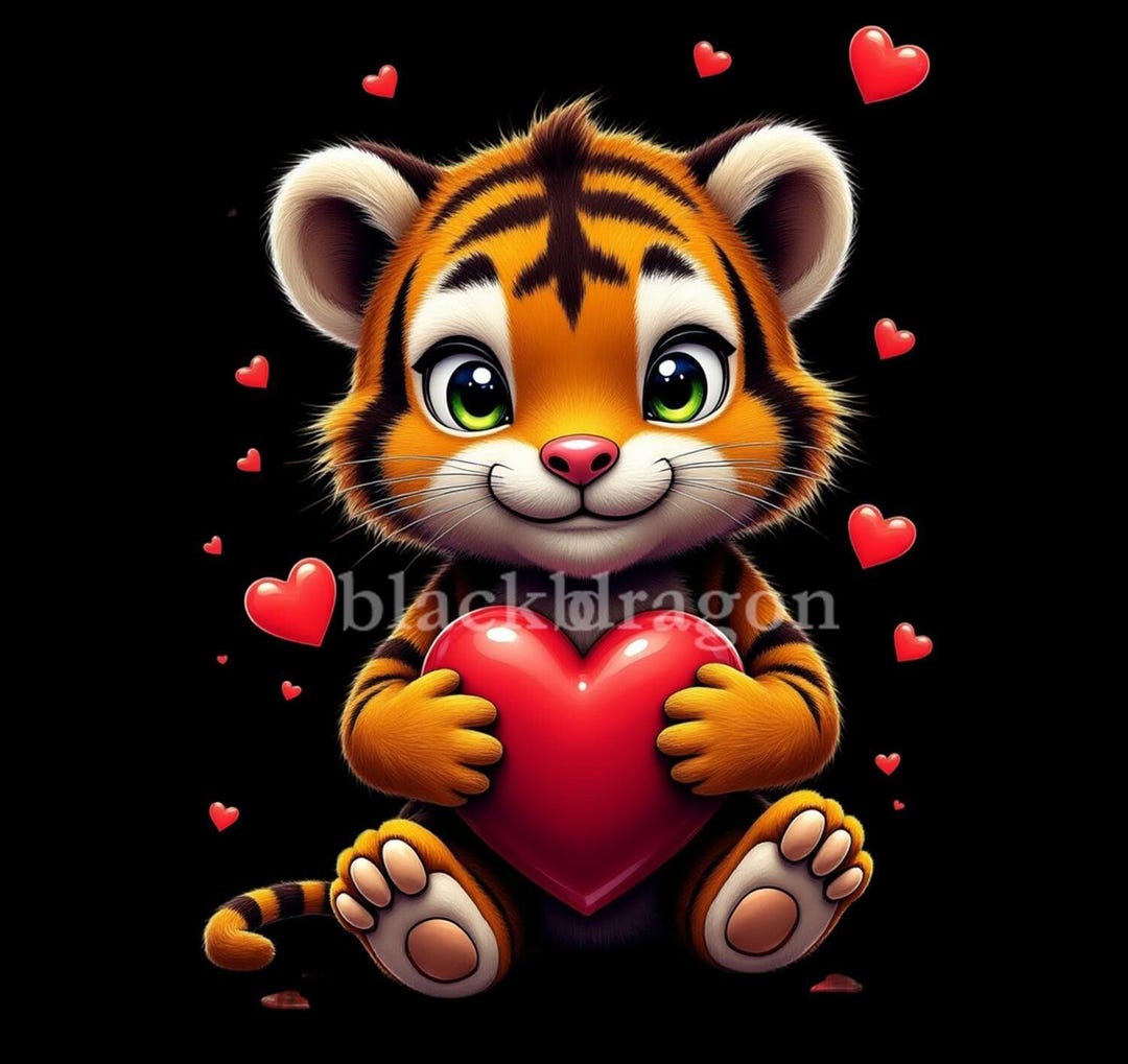 Valentine’s Day Tiger Design - Printable Cute Tiger Digital Art for T ...