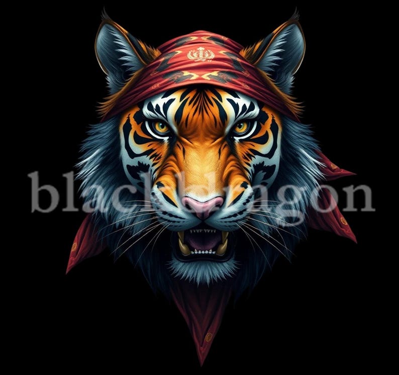 Pirate Tiger Desing, Printable Wild Tiger Digital Art for T-shirts ...