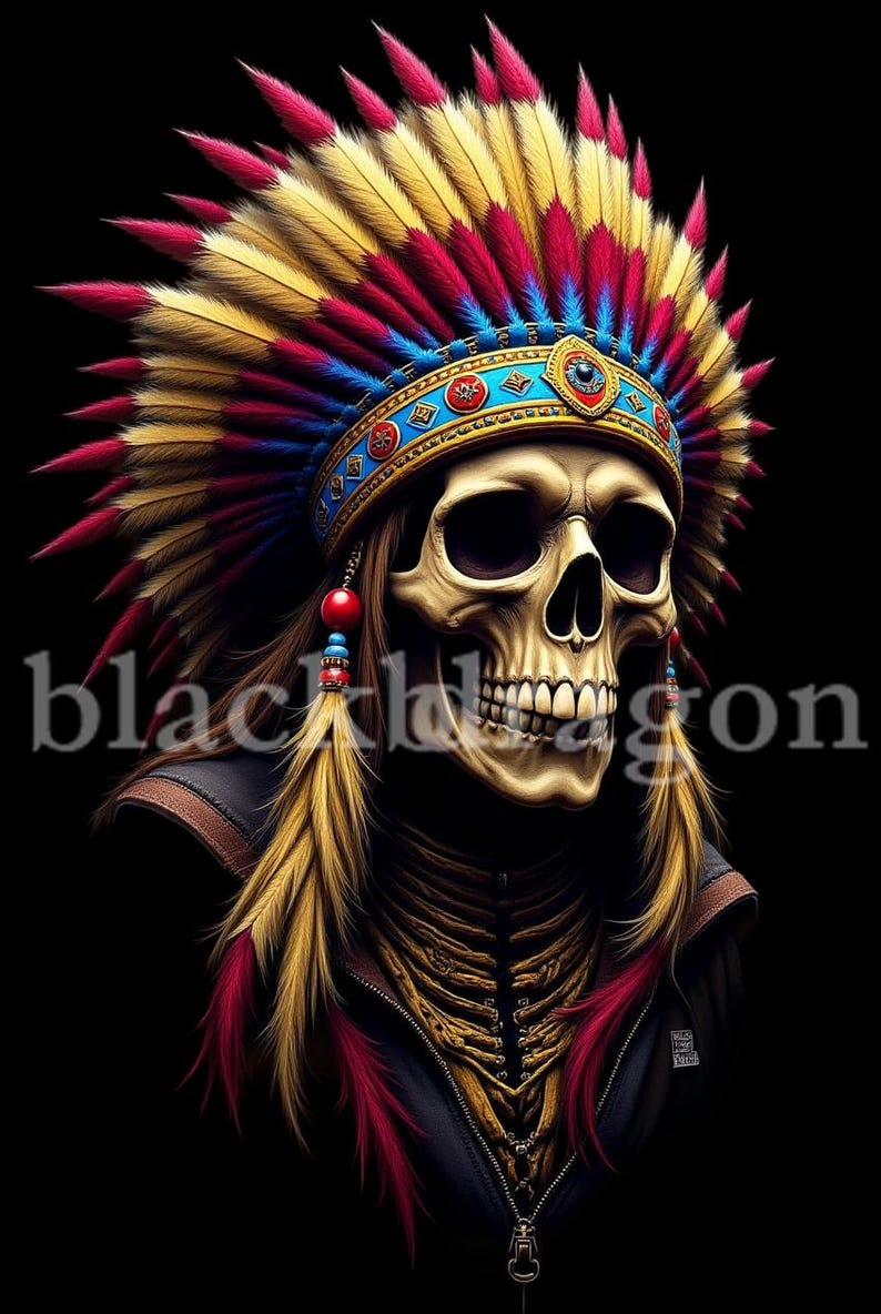 Indian Skull Design - Printable Native American Chief Skull Digital Art ...