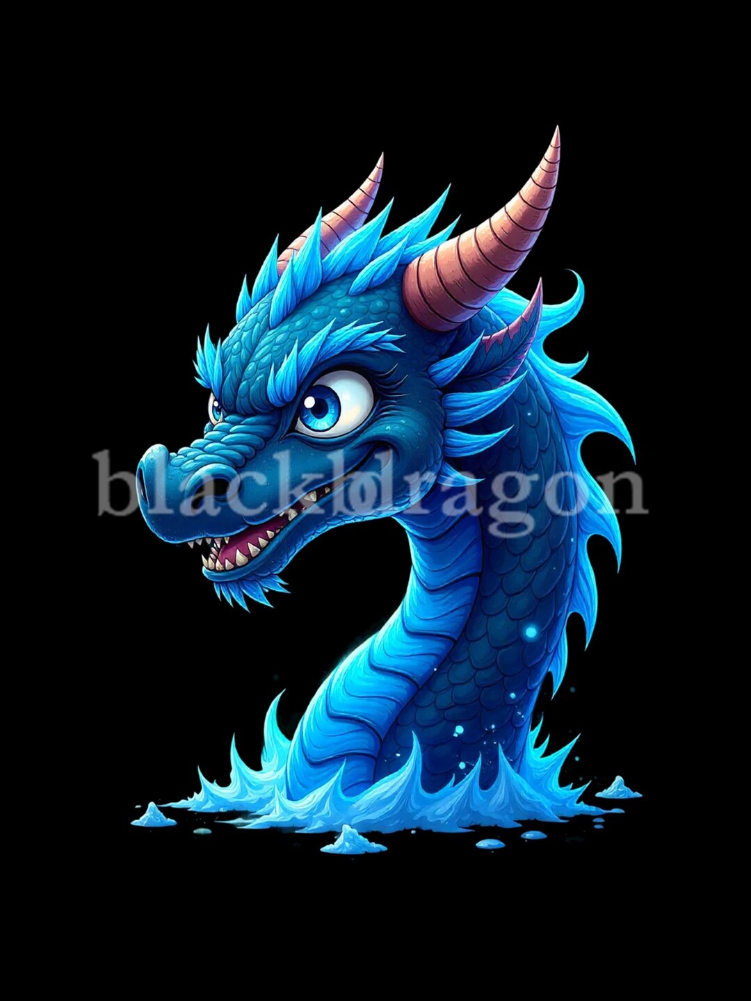 Blue Water Dragon Design, Printable Fantasy Sea Creature Digital Art ...