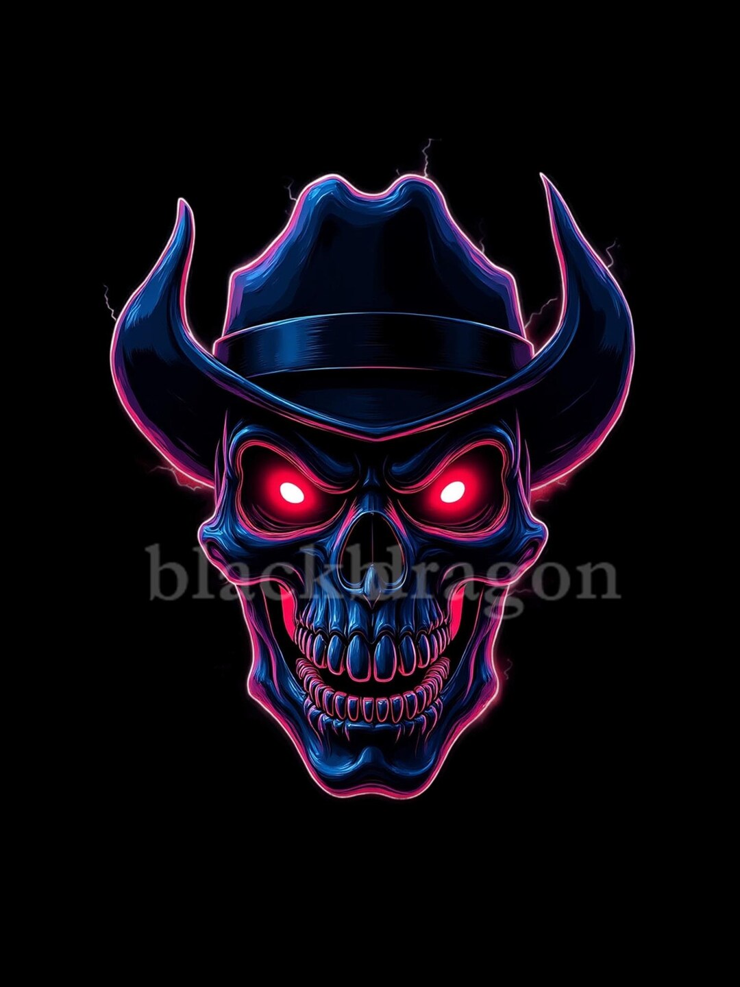 Neon Cowboy Skull Digital Art - Printable Western Design (300 DPI - PNG ...
