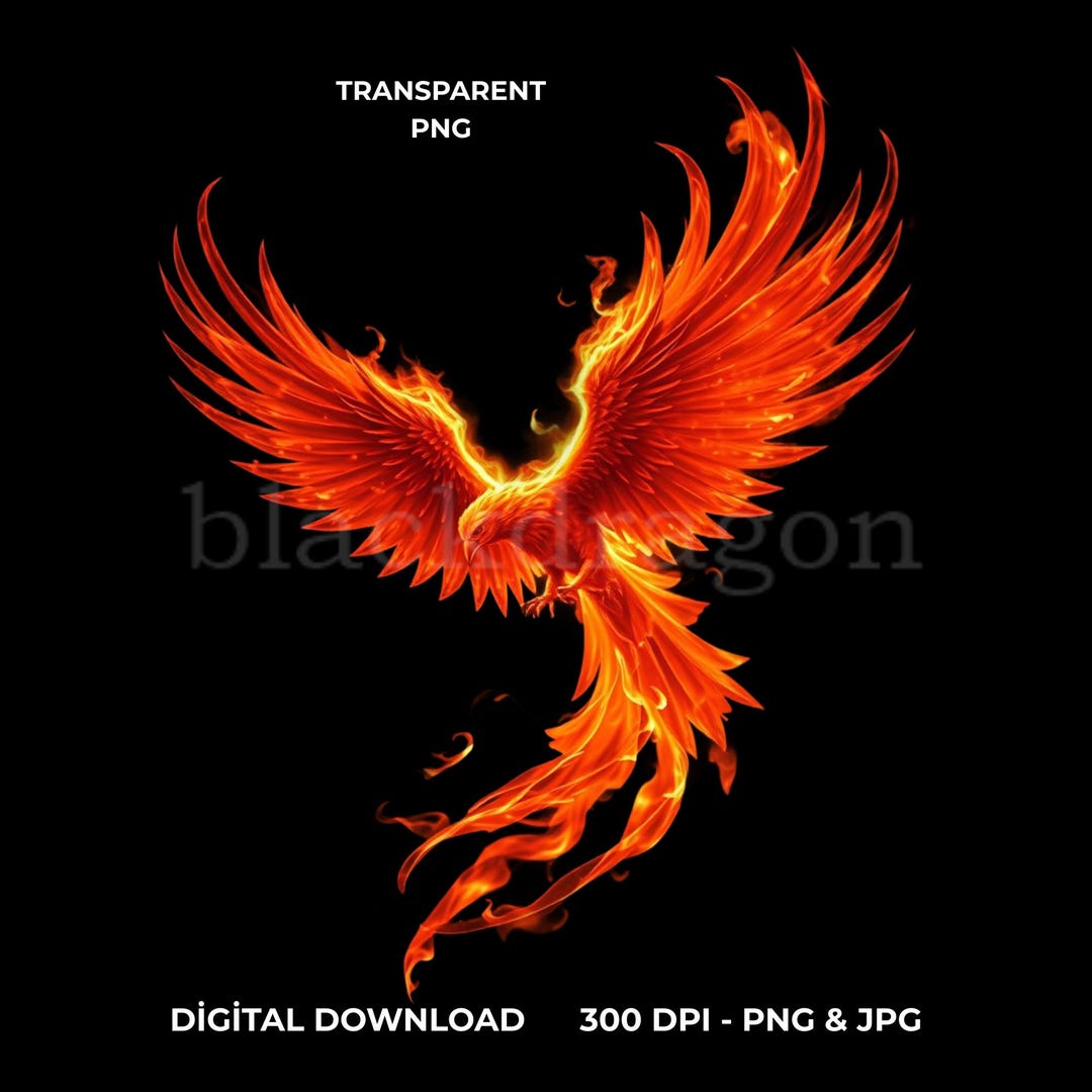 Flaming Phoenix Digital Art - Printable Firebird Design | 300 DPI PNG ...