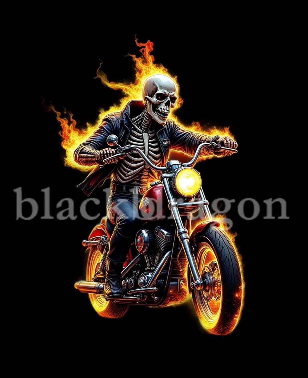 Flaming Skeleton Biker Design, Printable Gothic Motorcycle Rider ...
