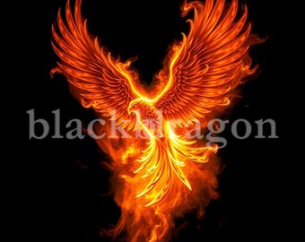 Flaming Phoenix Digital Art, Printable Mythical Firebird Design for T ...