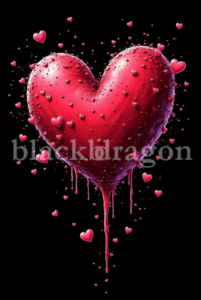 Dripping Heart Digital Art - Printable Melting Heart PNG for T-shirts ...
