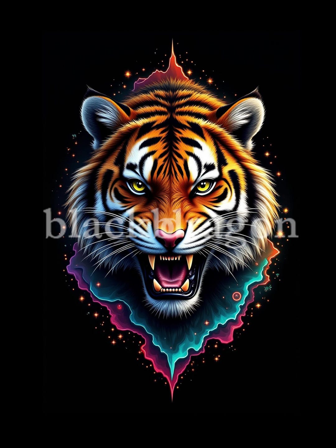 Roaring Tiger Head Digital Art, Printable Vibrant Wildcat Design (300 ...
