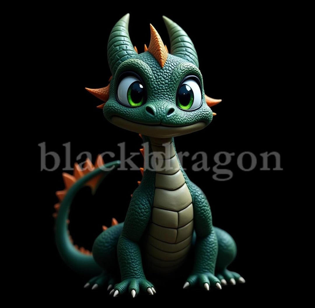 Adorable Baby Dragon Design - Printable Cute Green Dragon Digital Art ...