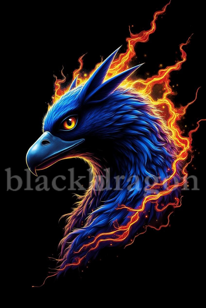 Fiery Blue Phoenix Design - Printable Firebird Digital Art (300 DPI ...