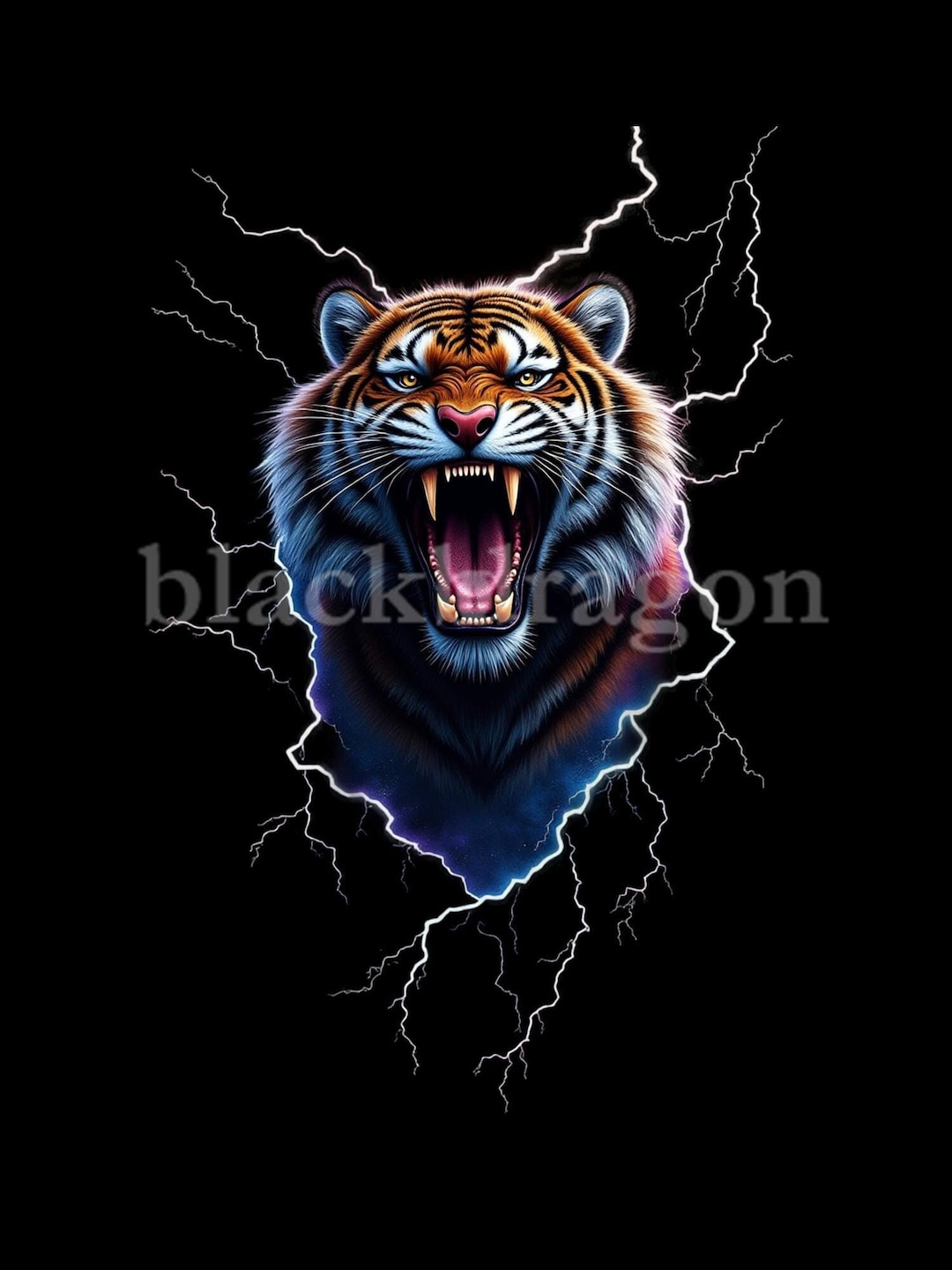 Electric Wild Tiger Design - Printable Roaring Tiger Digital Art for T ...