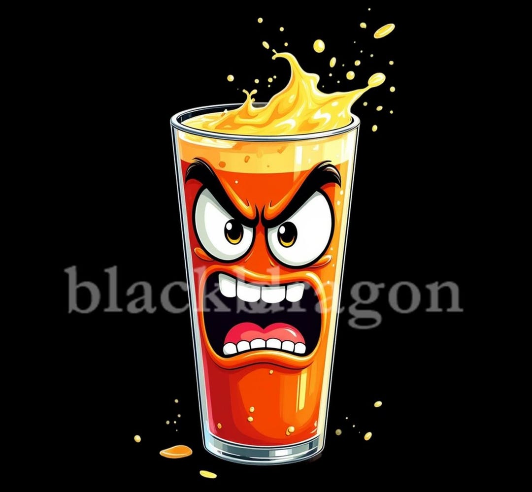 Kawaii Angry Juice Digital Art, Funny Cartoon Drink Design, Digital ...